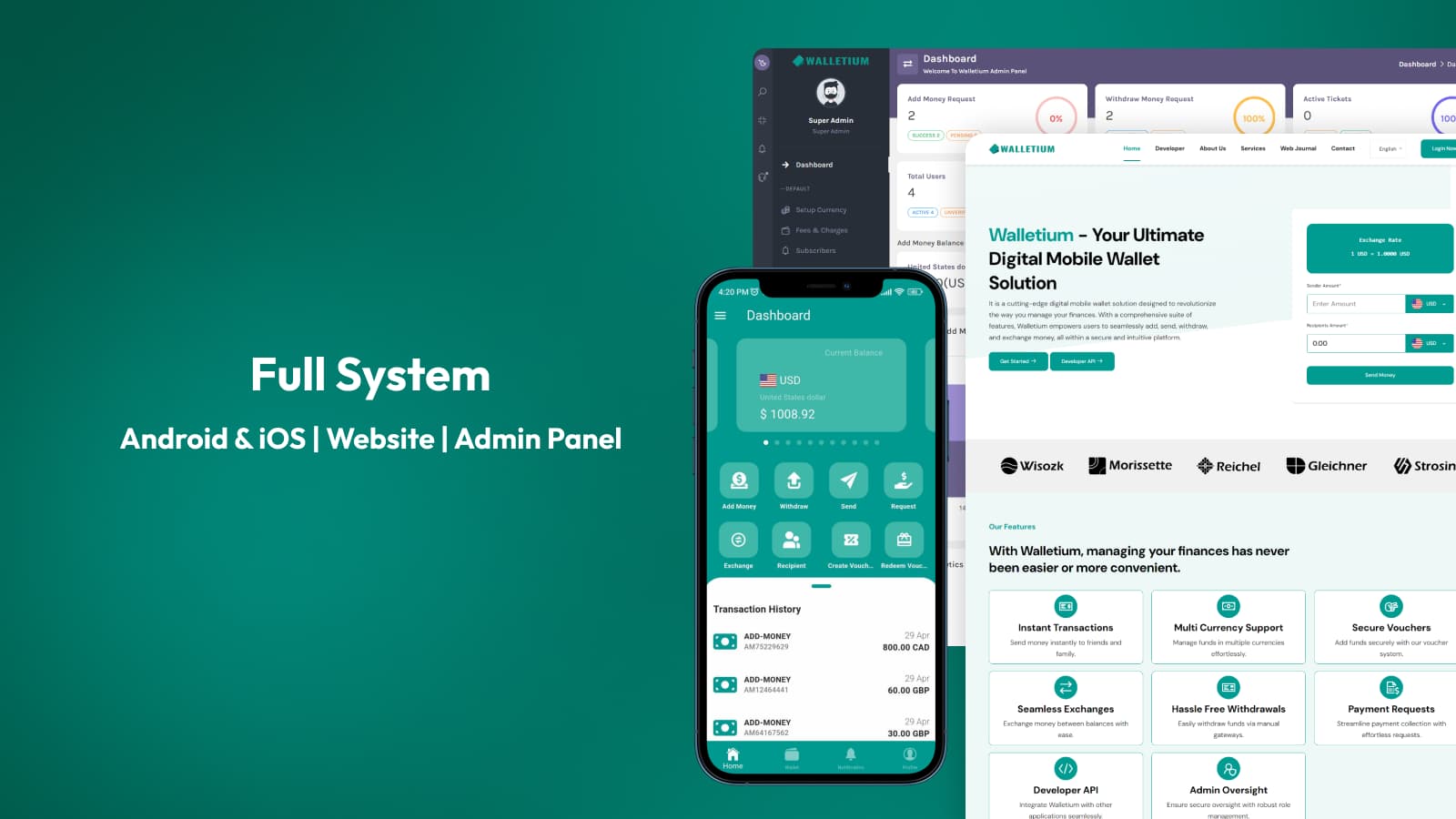 Walletium - Digital Wallet and Payment Gateway Full Solution by AppDevsX
